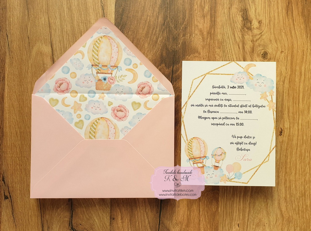 Invitatii de botez cu chenar si balon cu aer cald cod 304 – Invitatii ...