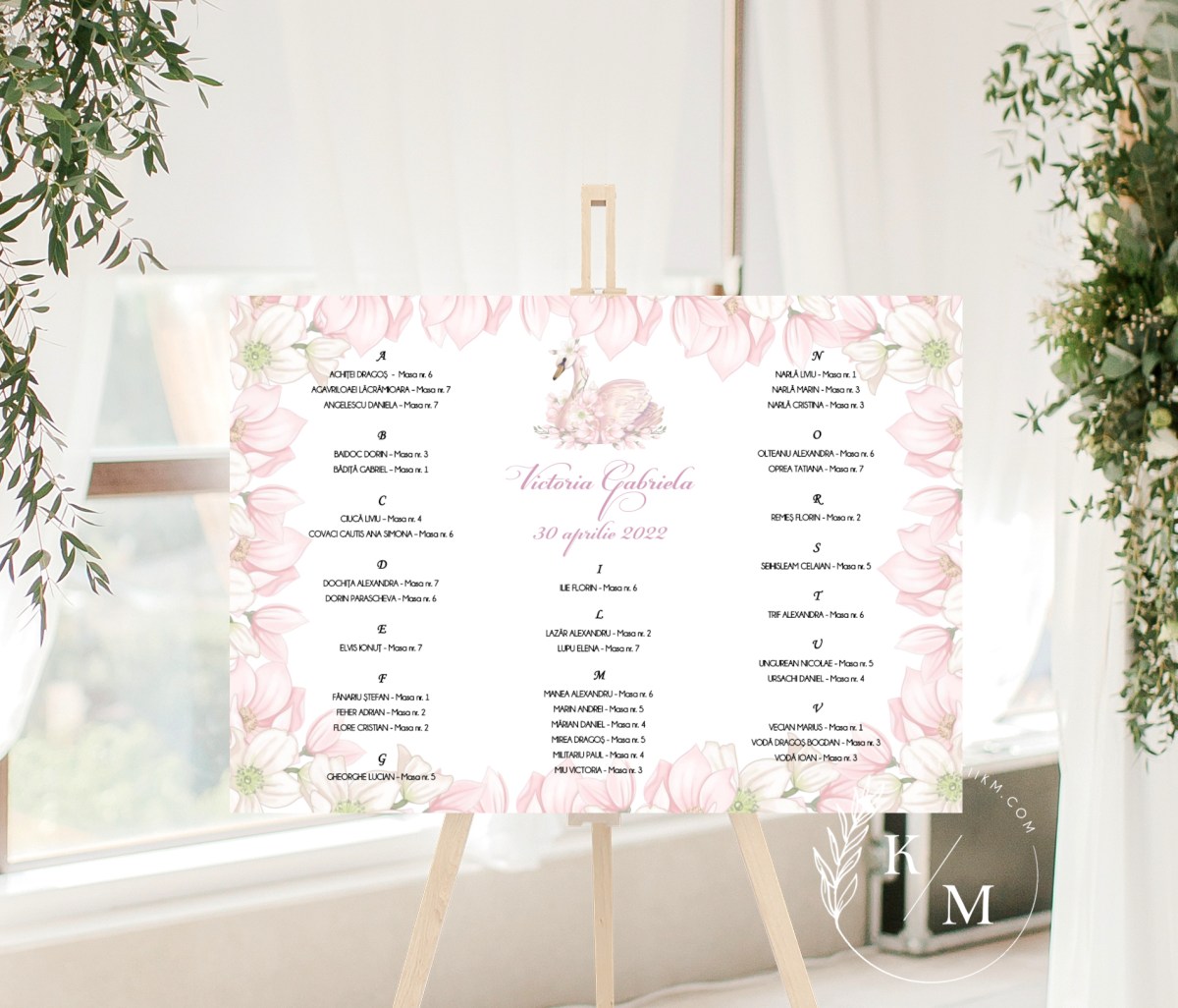 Lista asezare invitati/opis/panou intampinare invitati botez, cu lebada ...
